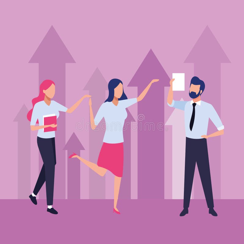 Group of Business People Teamwork with Arrows Up Characters Stock ...