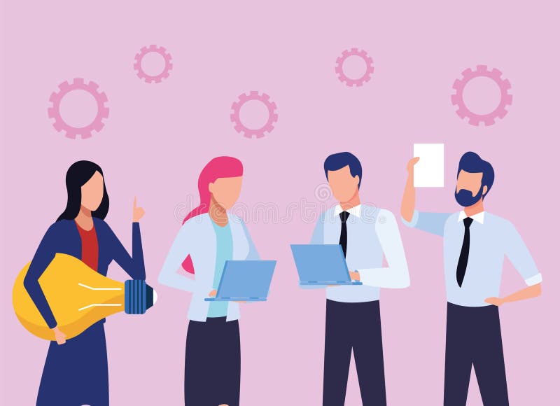 Group of Business People Teamwork with Gears Characters Stock Vector ...