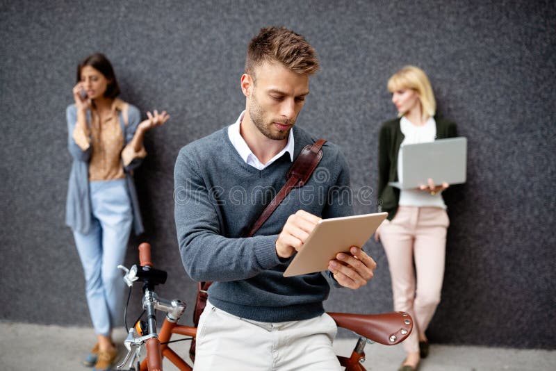 Group of Business People Using Electronic Devices Outdoor Stock Image ...