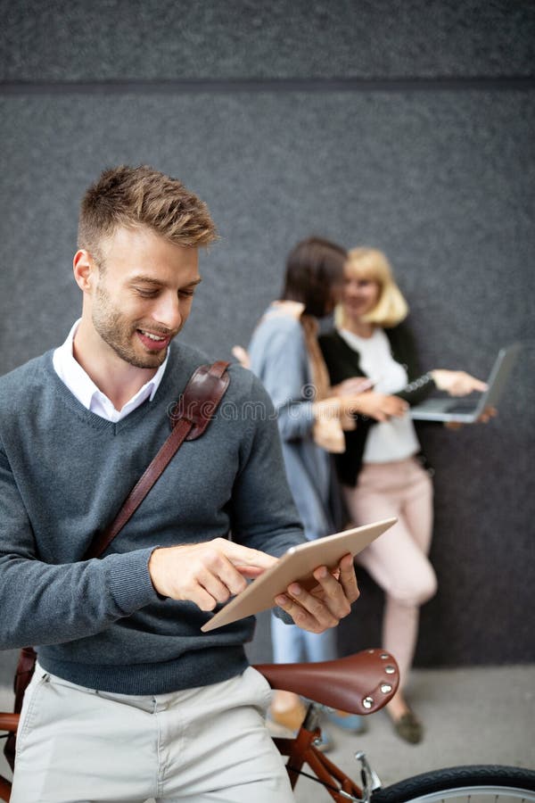 Group of Business People Using Electronic Devices Outdoor Stock Photo ...