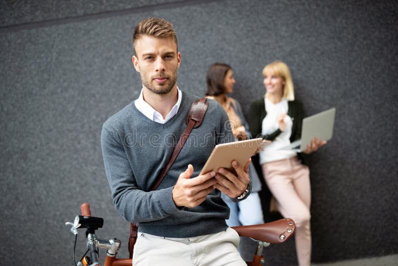 Group of Business People Using Electronic Devices Outdoor Stock Photo ...