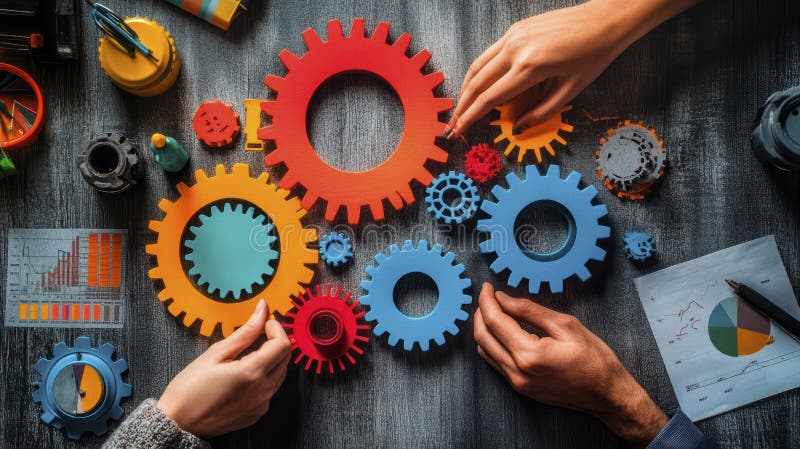 A Group of Business People Work Together, Connecting the Mechanisms on ...