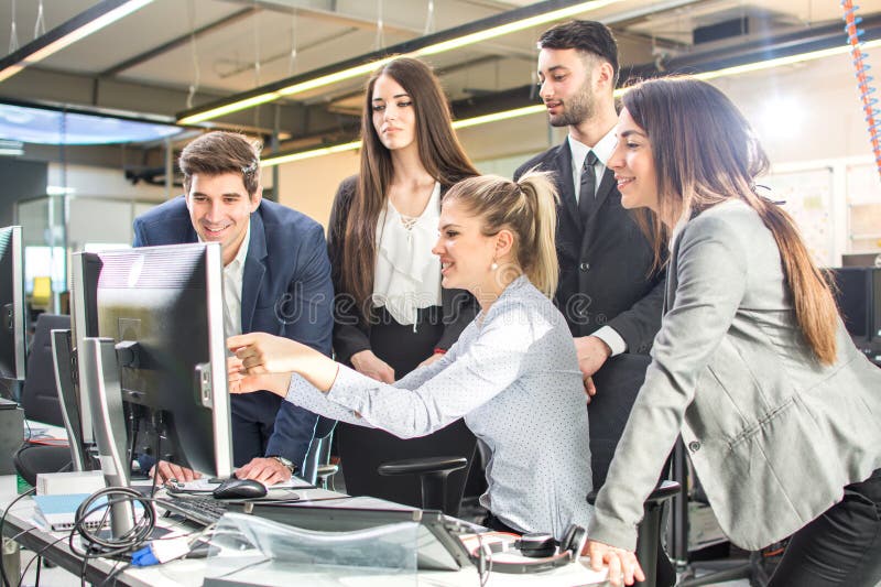 Group of Business People Working Around Computer. Stock Image - Image ... Group of Business People Working Around Computer. Stock Image - Image ...