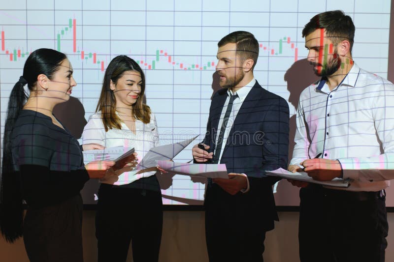 Group of Business People Working at Modern Office.Technical Price Graph ...