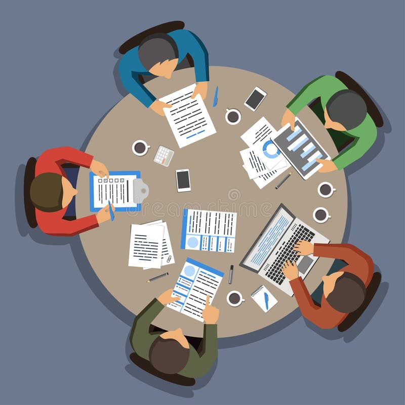 Group of Business People Working at Office Table, Top View Stock Vector ...