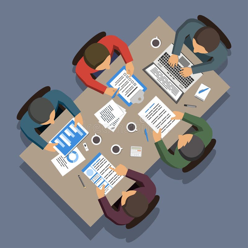 Group of Business People Working at Square Office Table Stock Vector ...