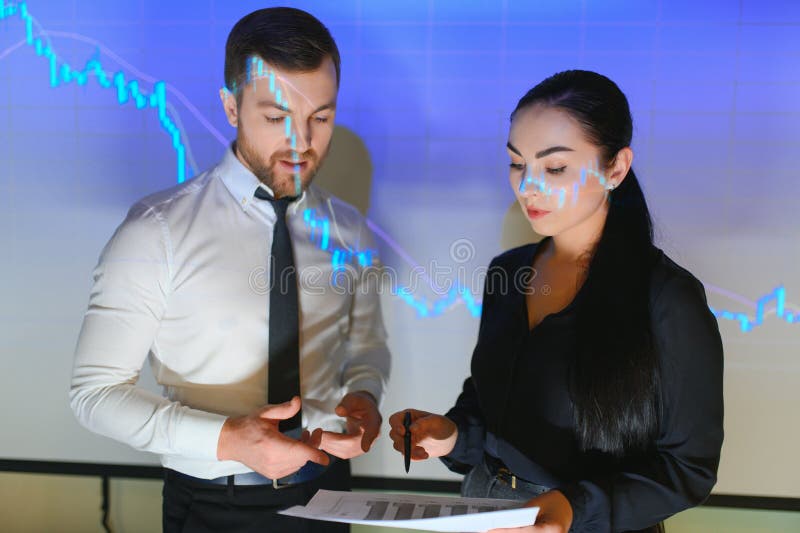 Group of Business People Working. Technical Price Graph and Indicator ...