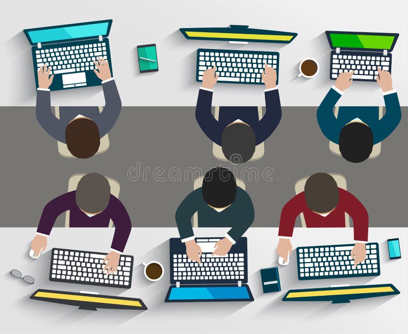 Group of Business People Working for Office Desk. Stock Vector ...