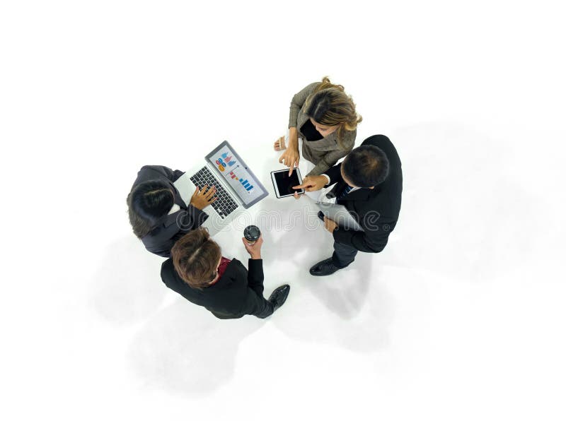 Group of Business People Working on White Background with Laptop ...