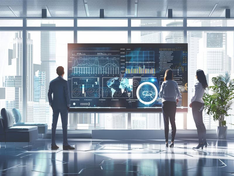 A Group of Business Professionals Analyzing Data on a Large Digital ...