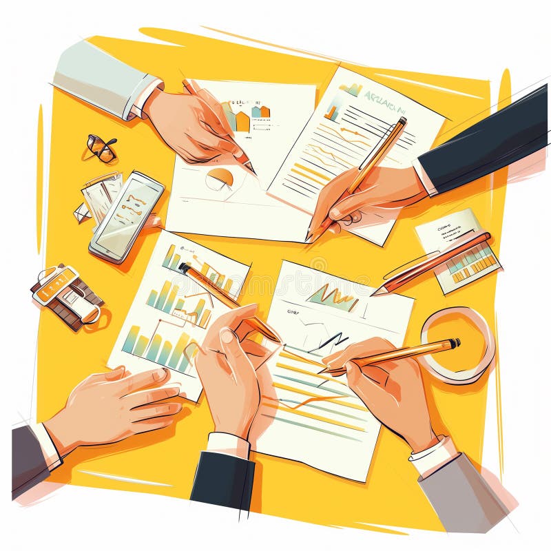 Business Professionals Collaborate on Action Plan with Charts and ...