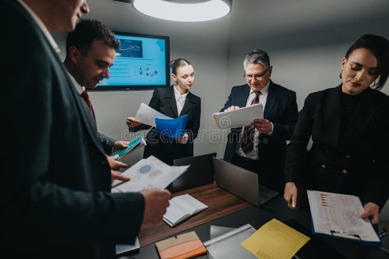 Group of Business Professionals Collaborating during a Focused Office ...