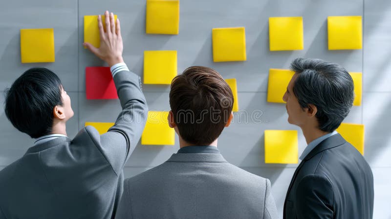 Team Collaboration on Business Strategy with Sticky Notes in Office ...