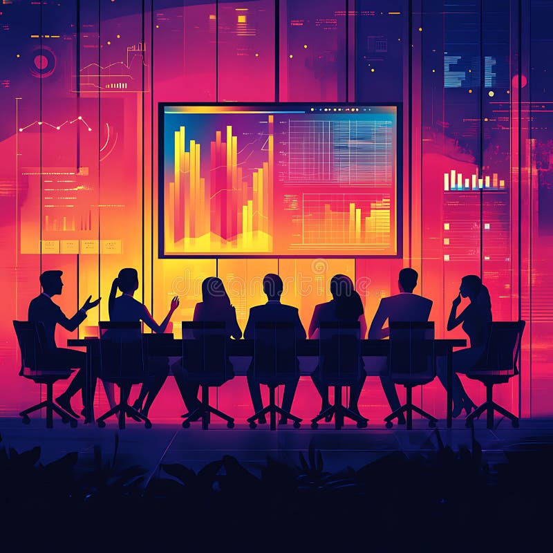 Business Meeting with Data Visualization on Screen Stock Illustration ...