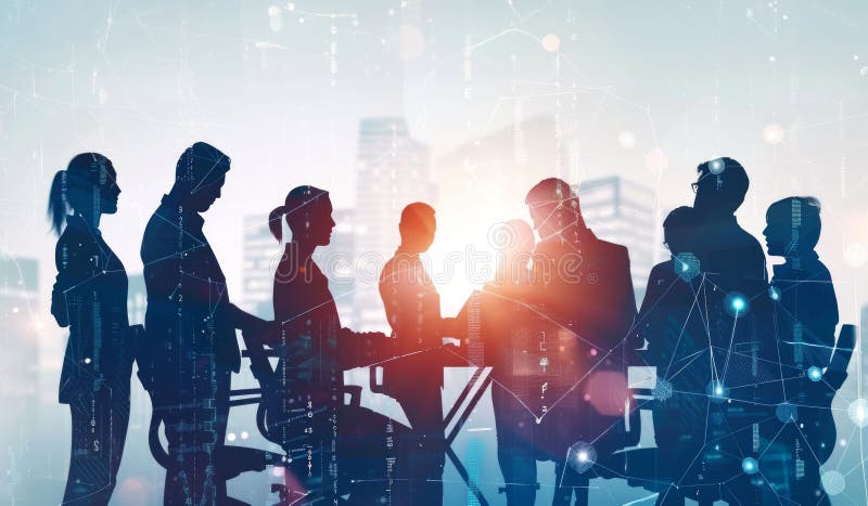 A Group of Business Professionals Overlaid with a Digital Network ...