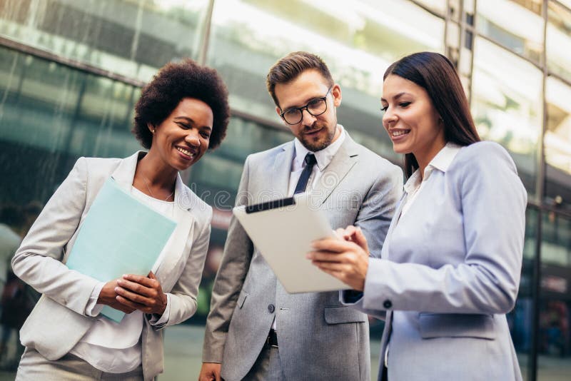 Business Team Meeting Outside Stock Image - Image of contract ...