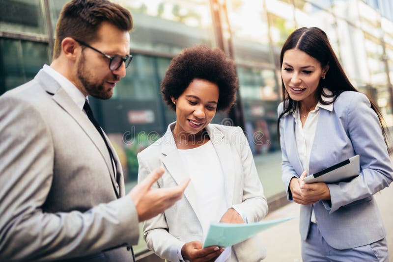Business Team Meeting Outside Stock Image - Image of male, female ...