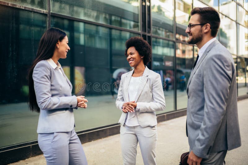 Business Team Meeting Outside Stock Image - Image of colleagues ...