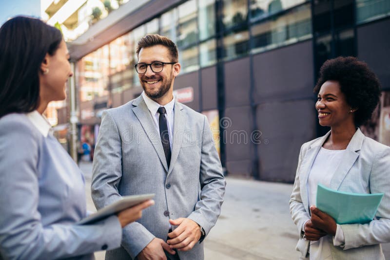 Business Team Meeting Outside Stock Image - Image of colleagues ...
