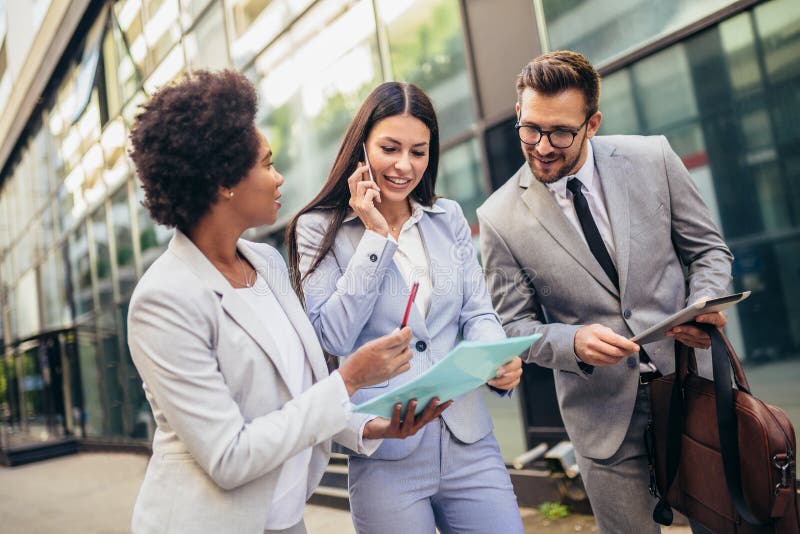 Business Team Meeting Outside. Employed with the Boss Stock Photo ...