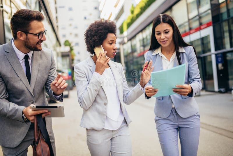 Business Team Meeting Outside. Employed with the Boss Stock Photo ...