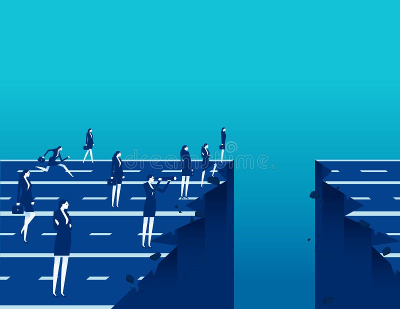 A Group of Business Team Standing on the Edge of a Broken Cliff Road ...