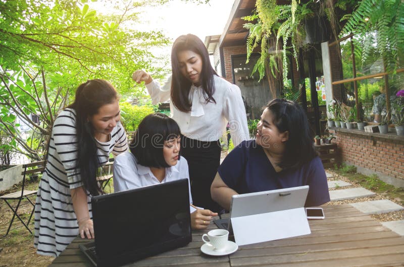 Group of Business Woman Conference in Cafe Stock Photo - Image of ...