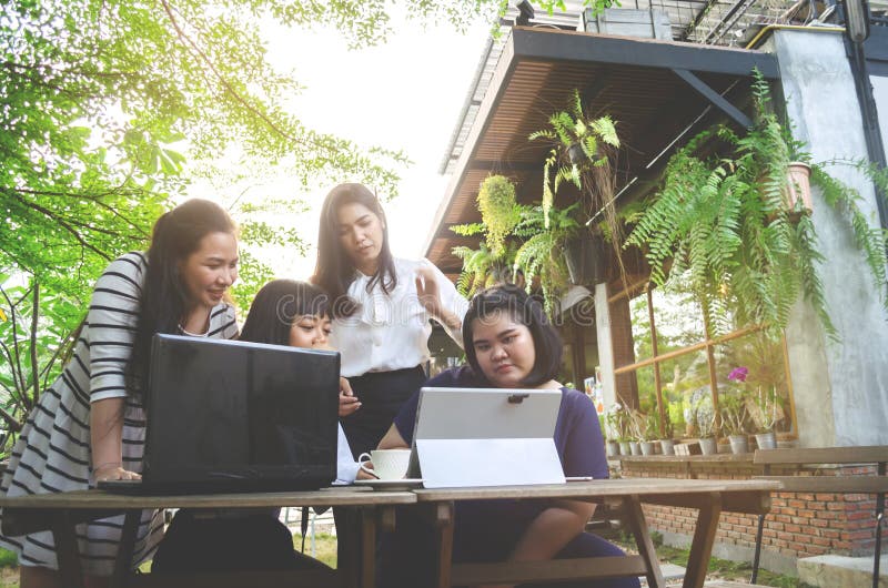 Group of Business Woman Conference in Cafe Stock Image - Image of ...