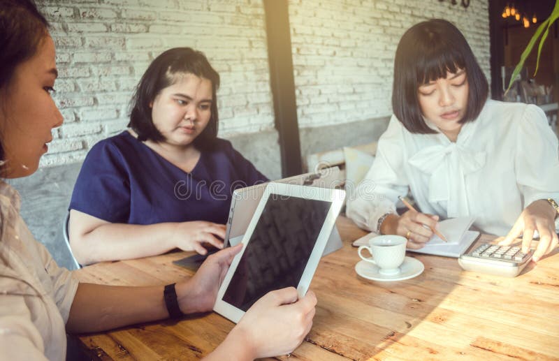 Group of Business Woman Conference in Cafe Stock Photo - Image of laugh ...
