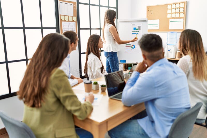 Group of Business Workers on Chart Board Presentation at the Office ...