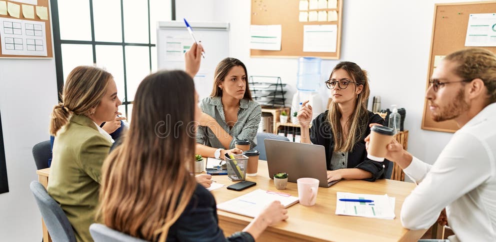 Group of Business Workers Concentrate Speaking and Working at the ...