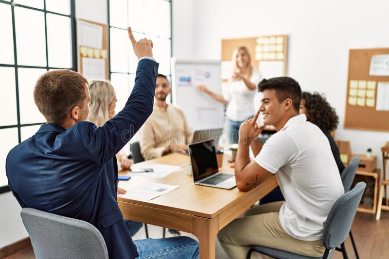 Group of Business Workers Listening Boss Conference during Meeting at ...