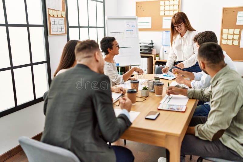 Group of Business Workers Listening Boss Conference during Meeting at ...