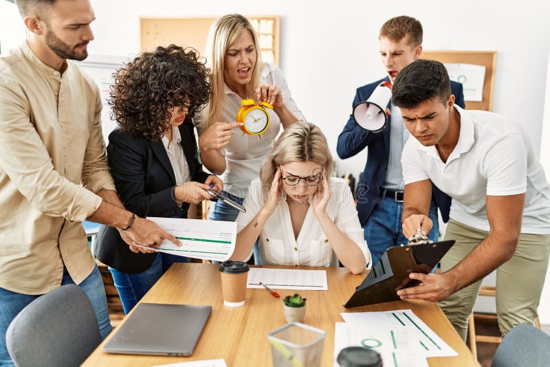 Group of Business Workers Screaming To Stressed Partner at the Office ...