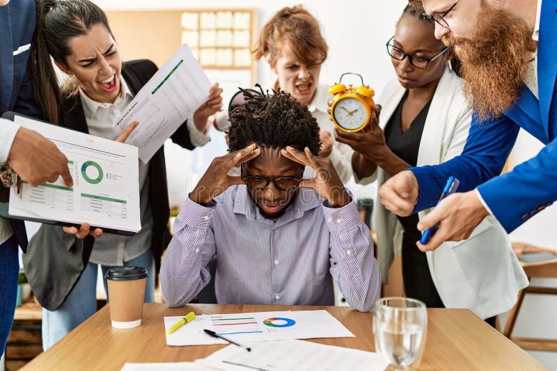 Group of Business Workers Screaming To Stressed Partner at the Office ...