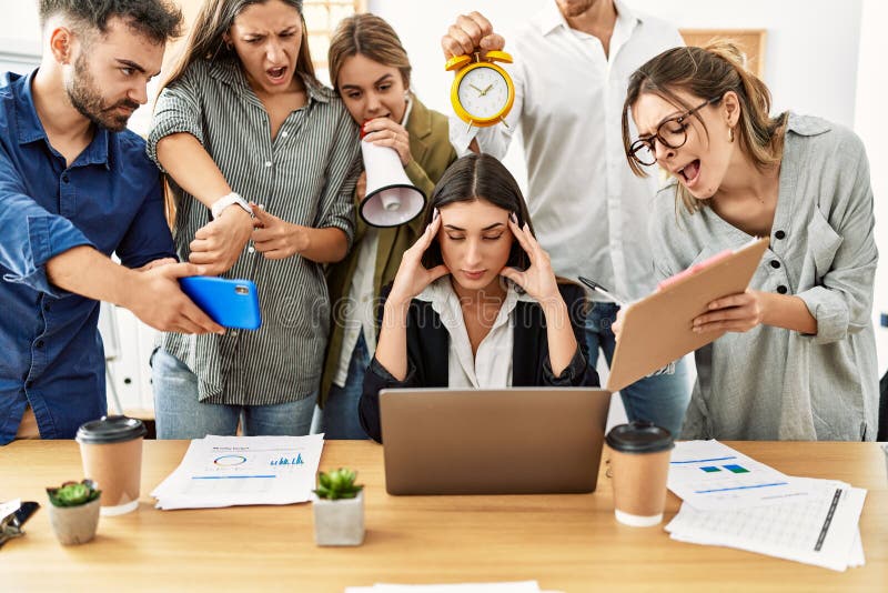 Group of Business Workers Screaming To Stressed Partner at the Office ...