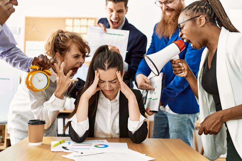 Group of Business Workers Screaming To Stressed Partner at the Office ...