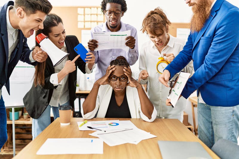 Group of Business Workers Screaming To Stressed Partner at the Office ...