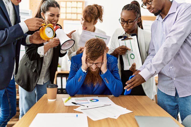 Group of Business Workers Screaming To Stressed Partner at the Office ...