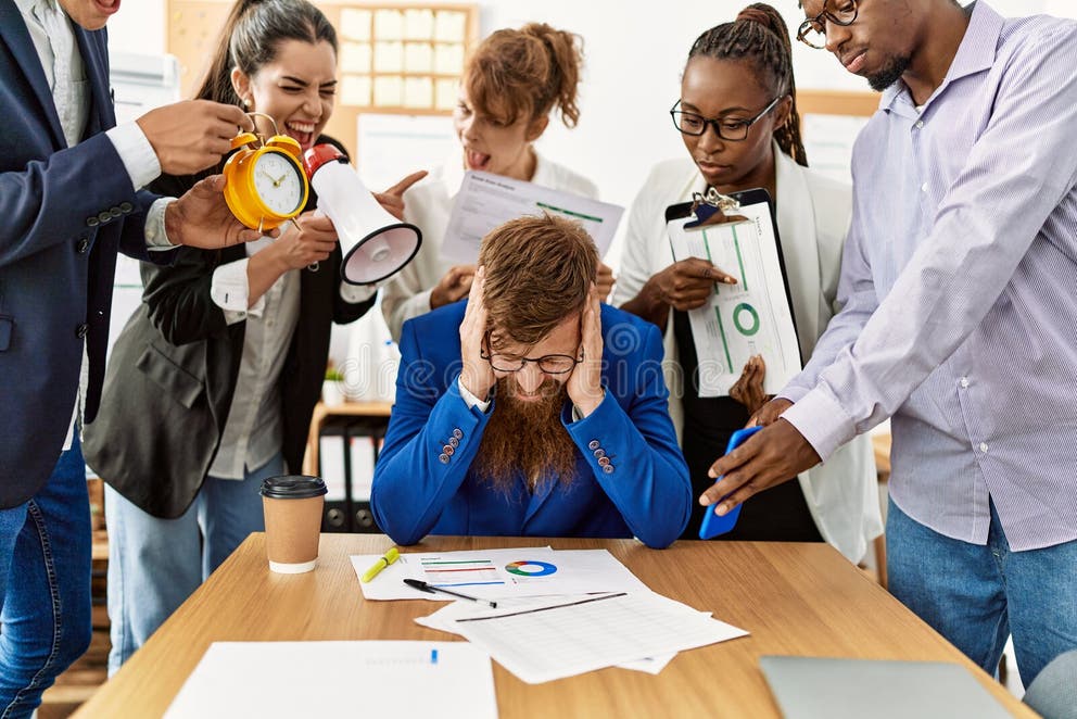 Group of Business Workers Screaming To Stressed Partner at the Office ...