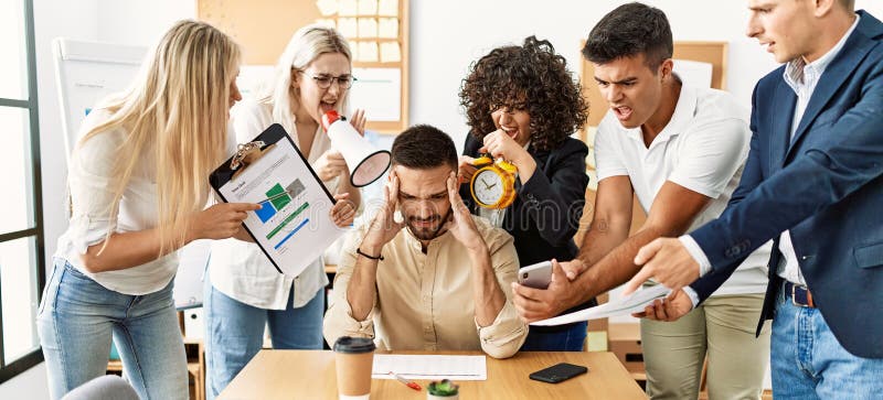 Group of Business Workers Screaming To Stressed Partner at the Office ...