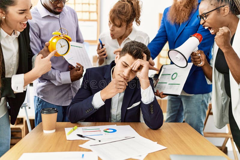Group of Business Workers Screaming To Stressed Partner at the Office ...