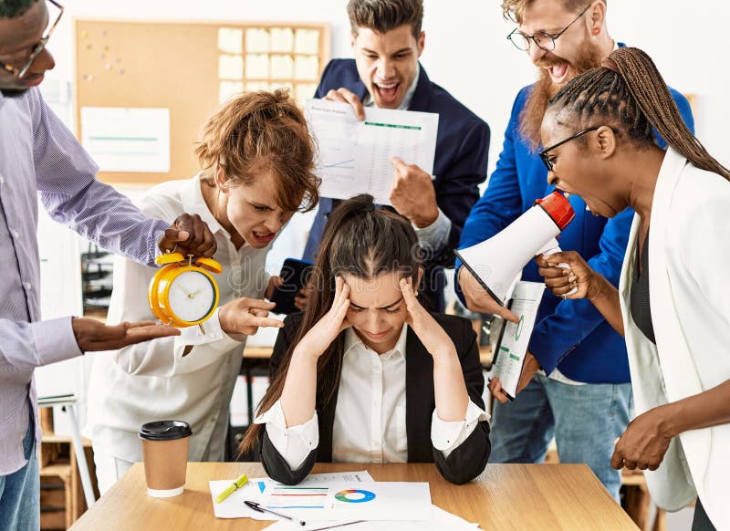 Group of Business Workers Screaming To Stressed Partner at the Office ...