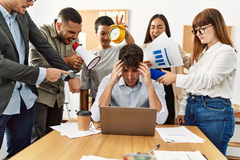 Group of Business Workers Screaming To Stressed Partner at the Office ...