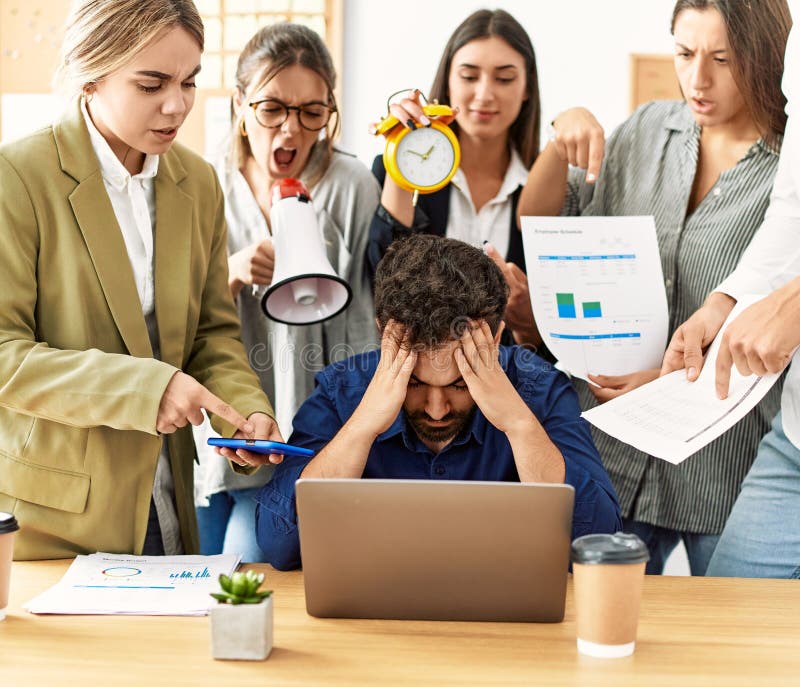 Group of Business Workers Screaming To Stressed Partner at the Office ...