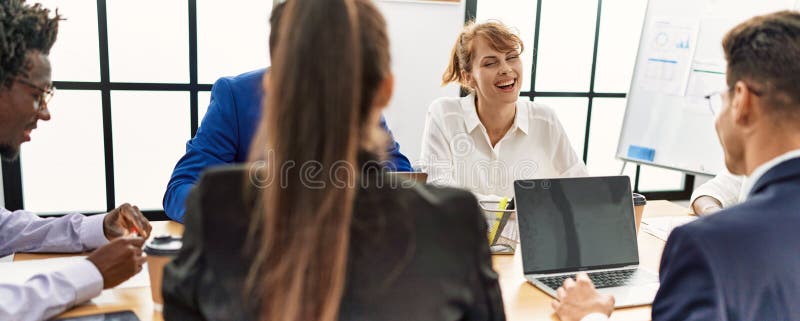 Group of Business Workers Smiling Happy Working at the Office Stock ...