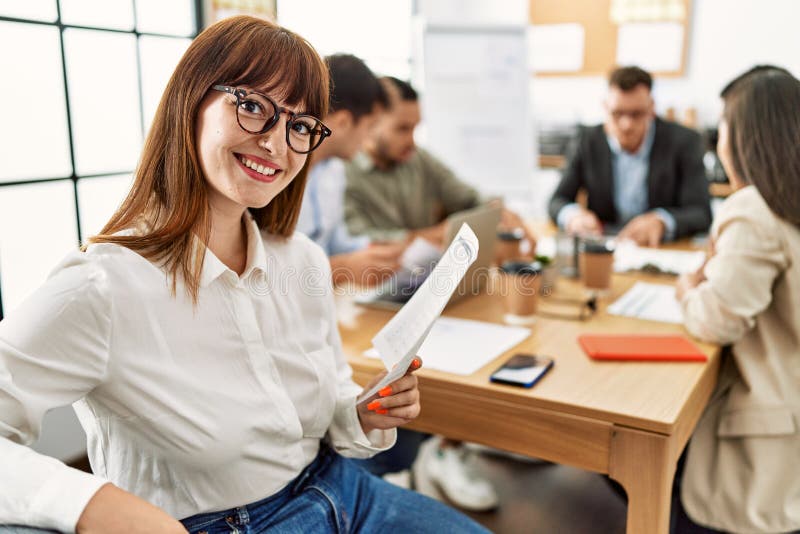 Group of Business Workers Smiling Happy Working at the Office Stock ...