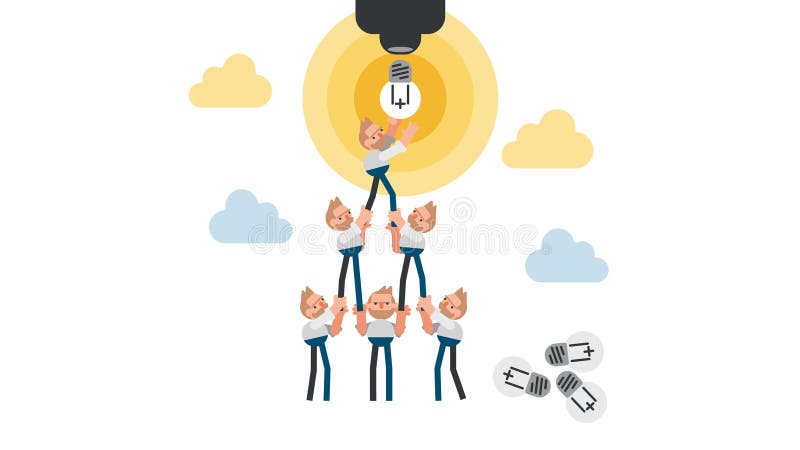 A Group of Businessmen Climb Up To Help Change a Light Bulb. Presenting ...