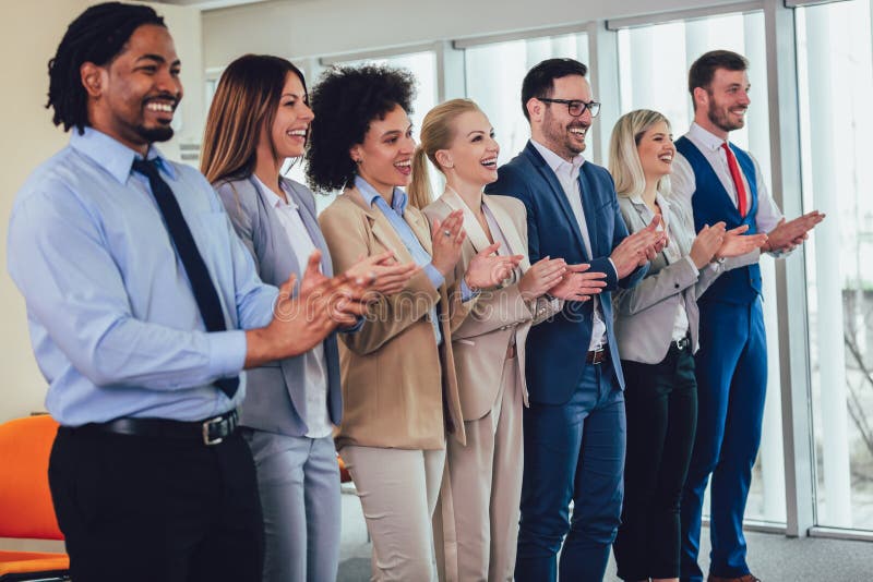 Group of Businesspeople Clapping in Office Stock Image - Image of adult ...