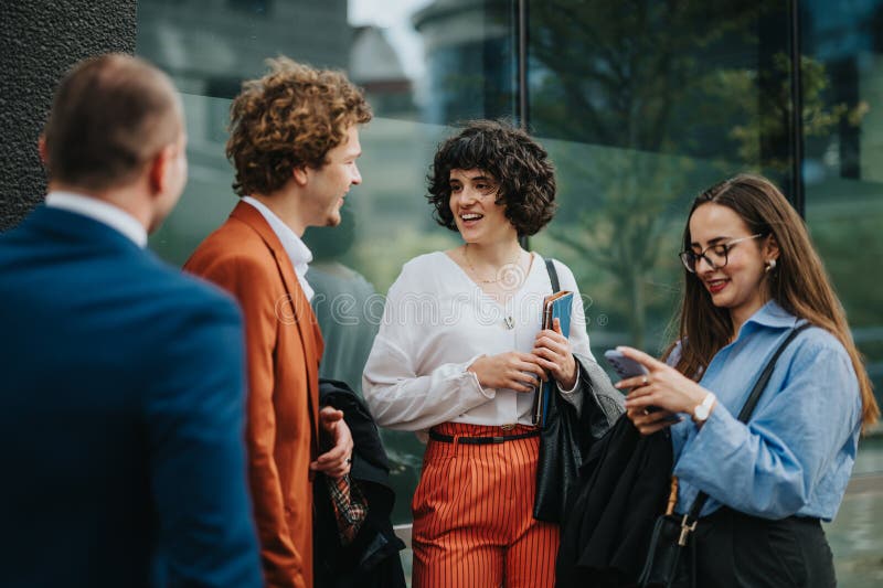 Outdoor Business Meeting with Diverse Professionals Discussing Projects ...